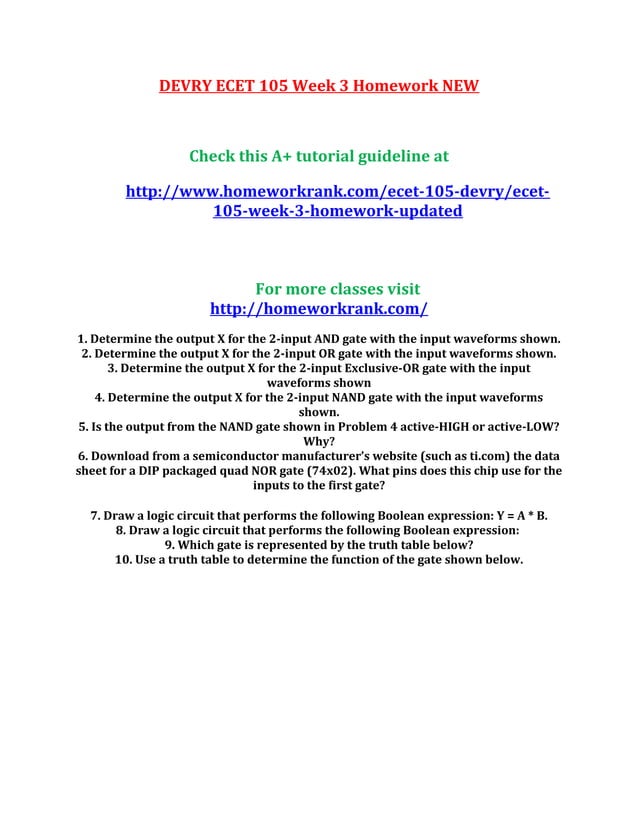 Devry ecet 105 week 3 homework new | PDF