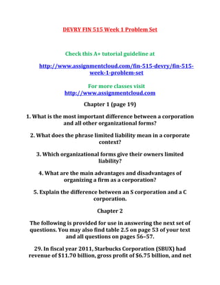 Devry fin 515 week 1 problem set | PDF