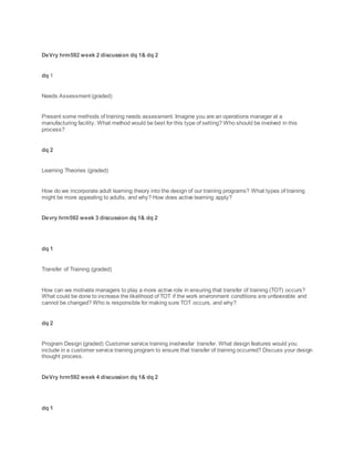Devry hrm 592 all weeks dqs – course projects and final exam | DOCX