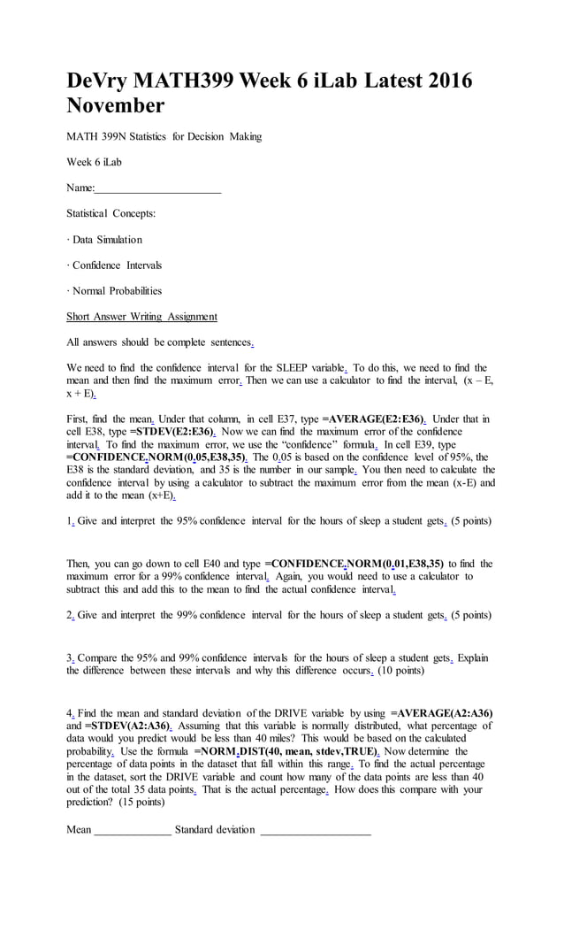 De vry math 399 all ilabs latest 2016 november | PDF