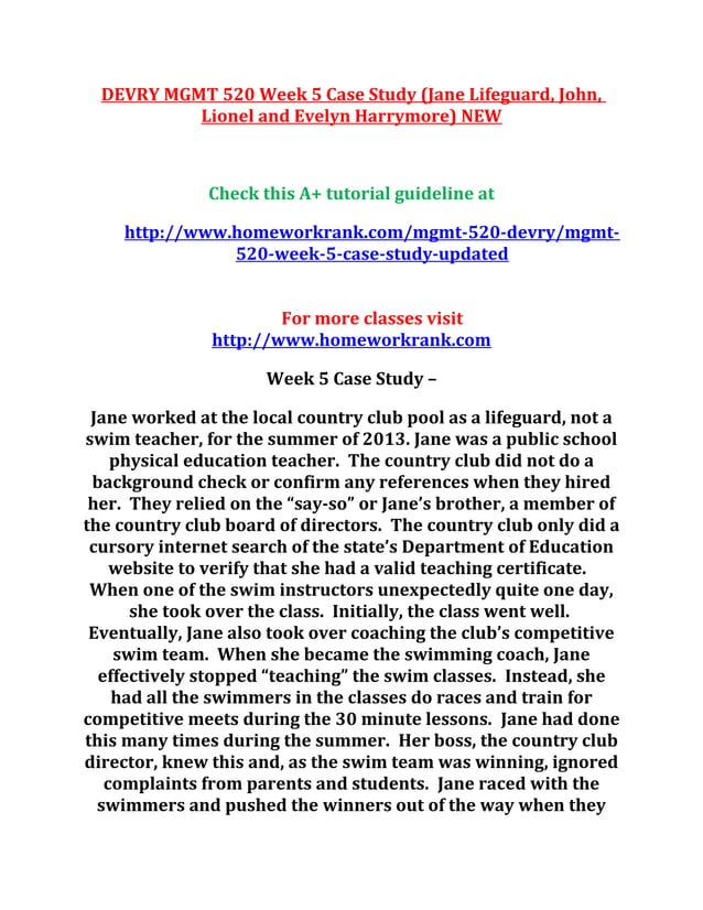 Devry mgmt 520 week 5 case study | PDF