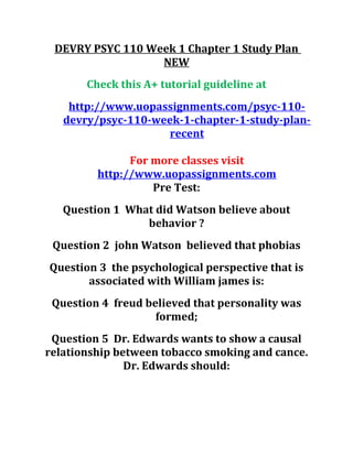 Devry psyc 110 week 1 chapter 1 study plan new | DOC