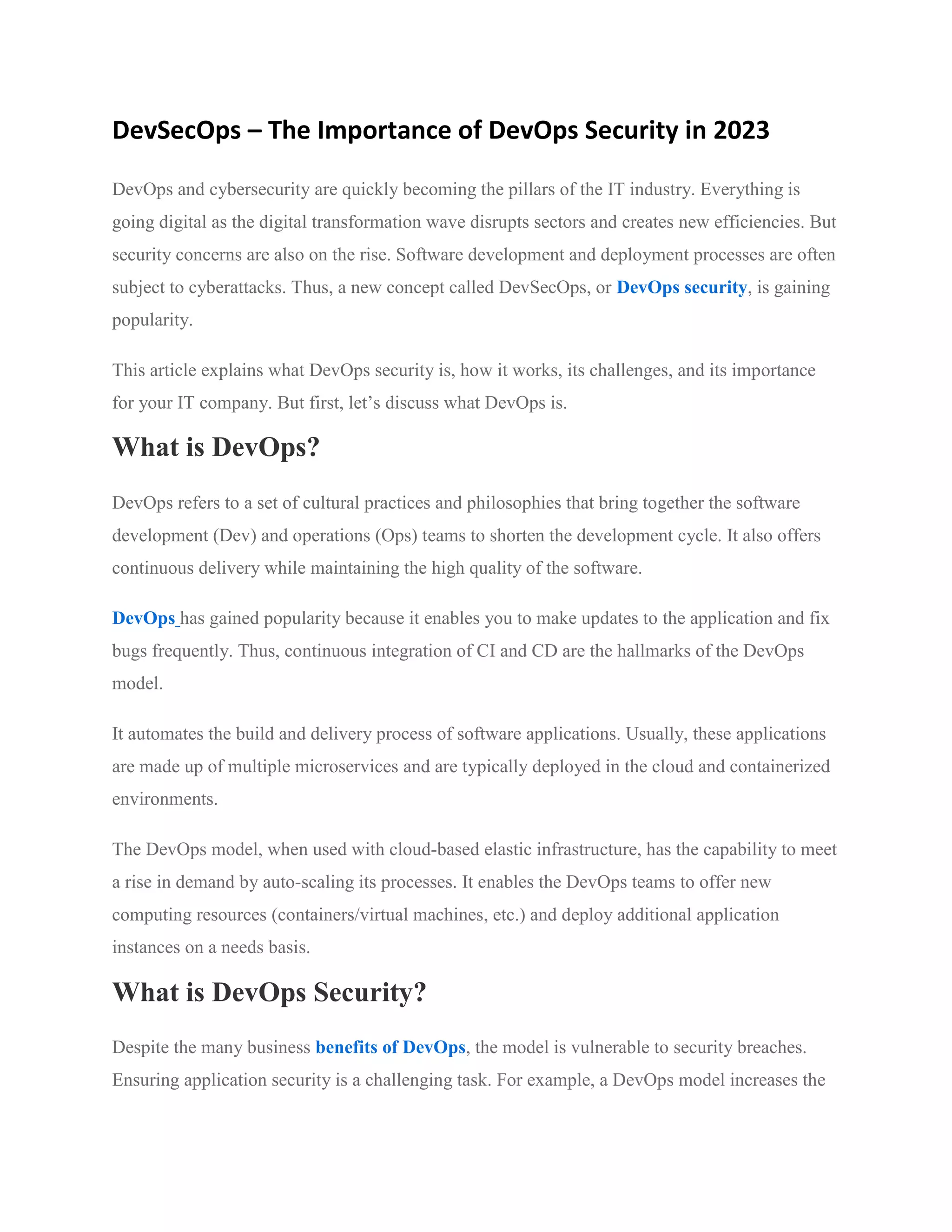 DevSecOps – The Importance of DevOps Security in 2023.docx | Cloud Computing | Internet