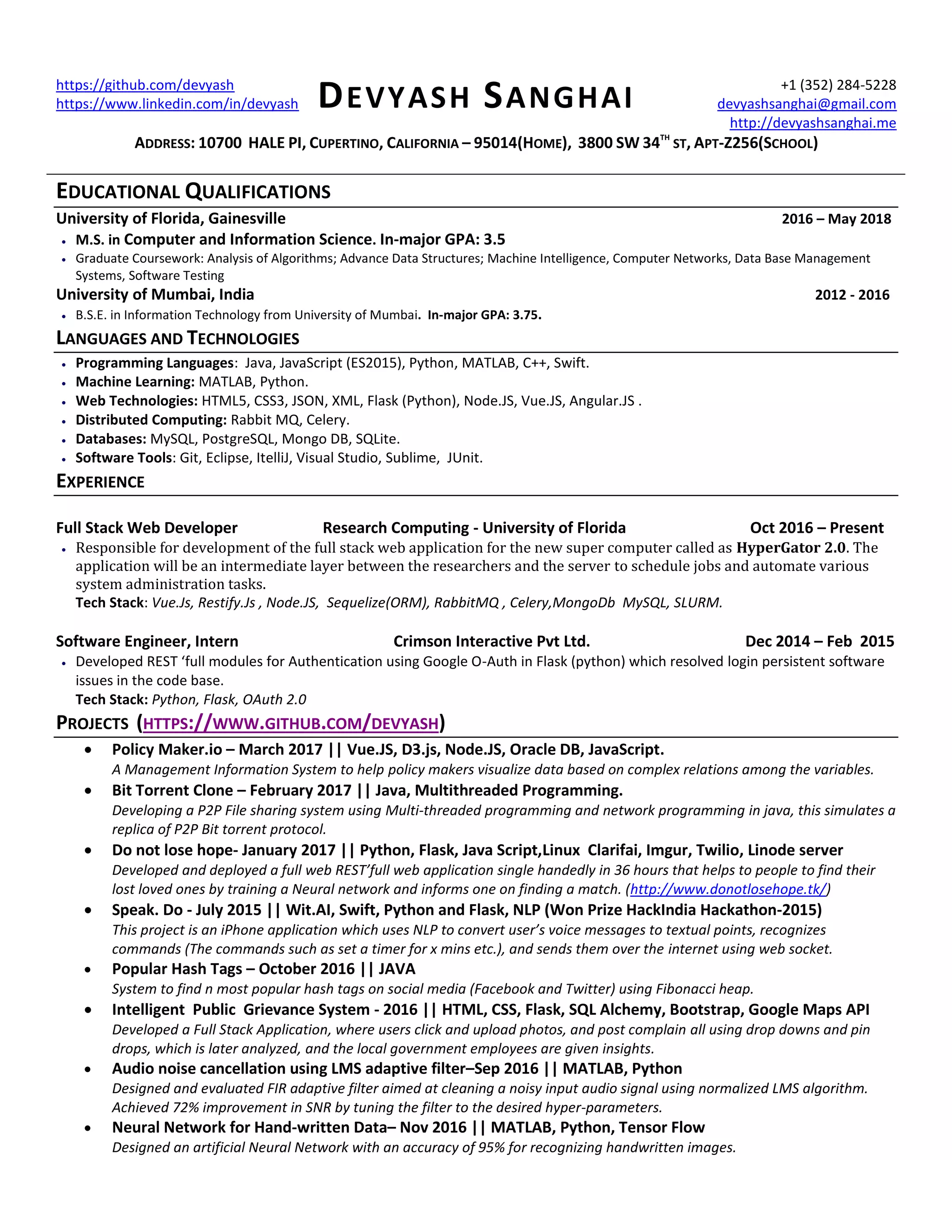 Devyash sanghai resumev0.9 | PDF