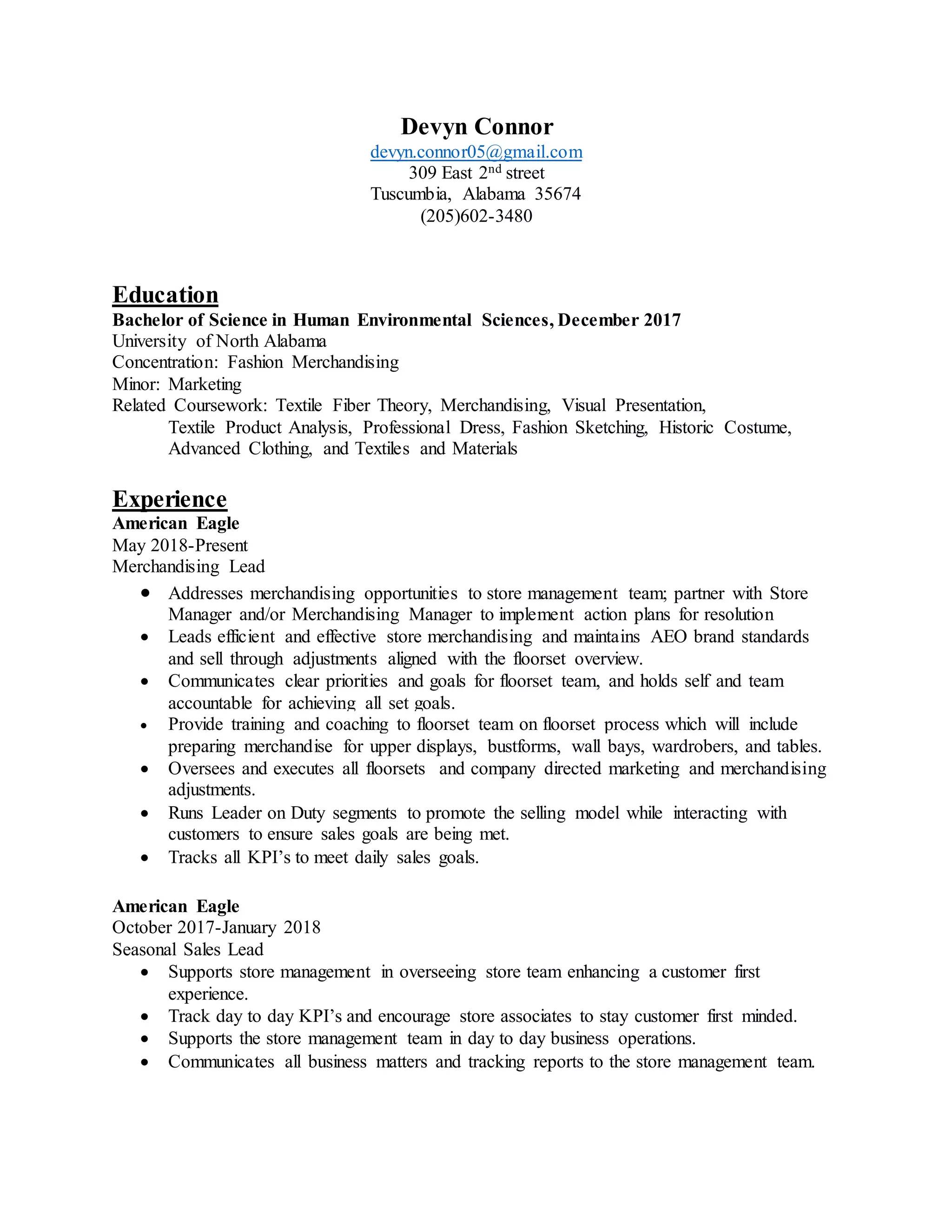 Devyn Connor Linked In Resume | DOCX | Business | Business and Finance