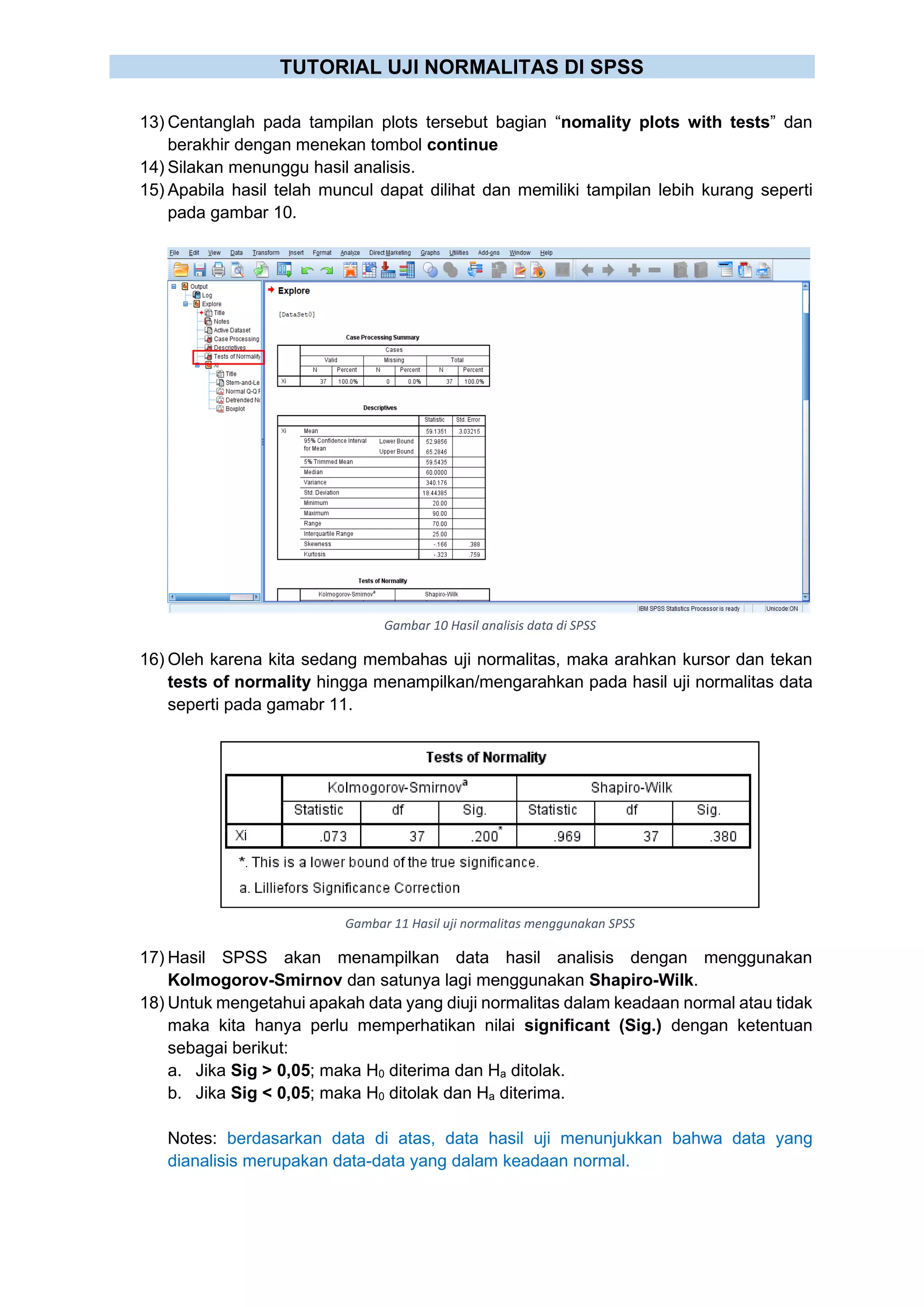 Tutorial uji normalitas spss | PDF