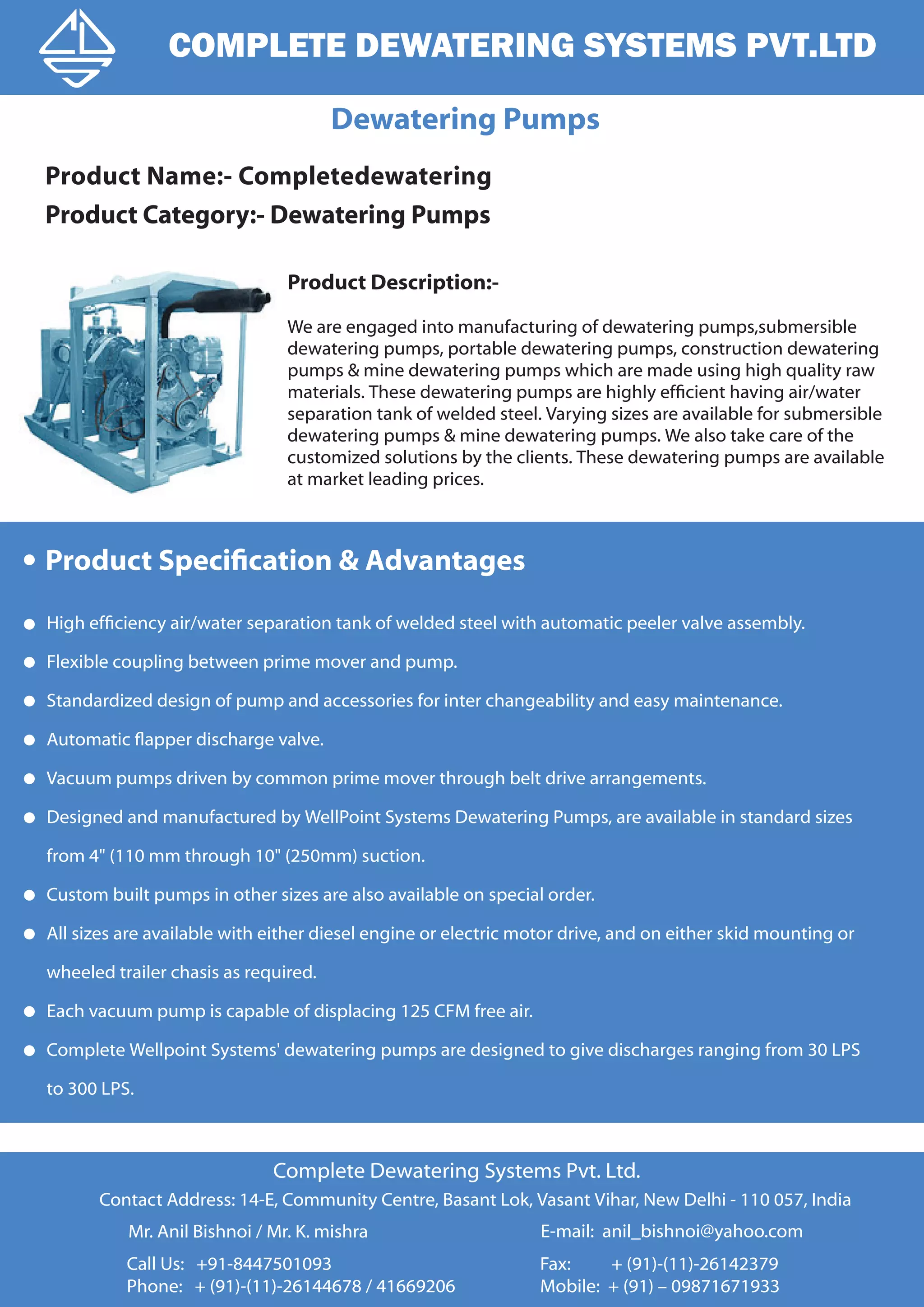 Dewatering Pumps, Open pumping dewatering, dewatering pumps in Delhi in ...