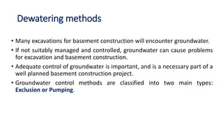 DEWATERING METHODS IN EXCAVATION | PPTX
