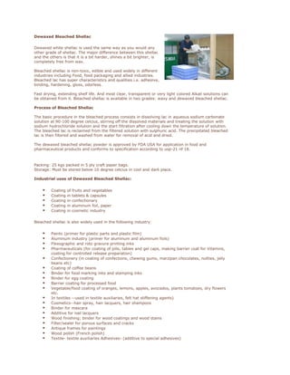 Dewaxed bleached shellac specification | PDF