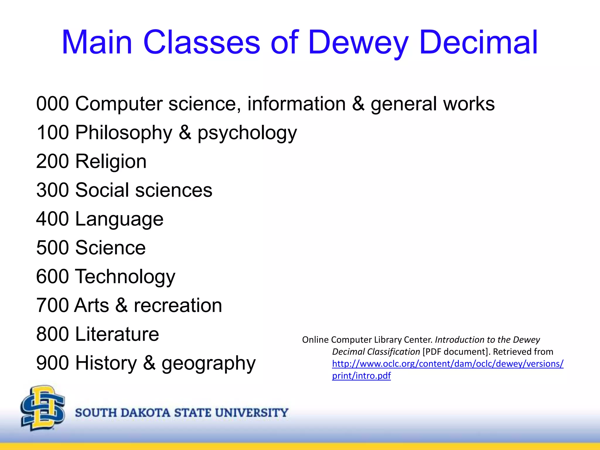 Dewey Decimal Call Numbers at Briggs Library | PPT