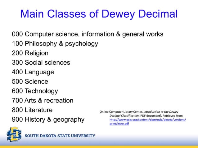 Dewey Decimal Call Numbers at Briggs Library | PPT