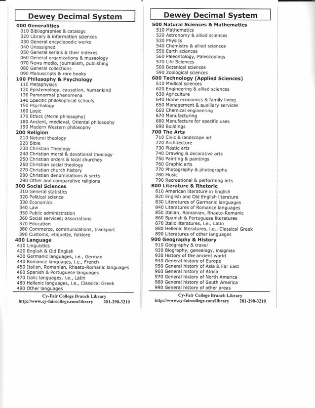 Dewey Decimal System | PDF | Science