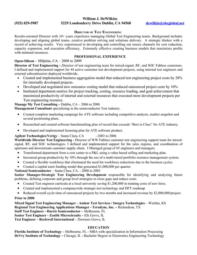 De Wilkins Resume | DOC | Business | Business and Finance