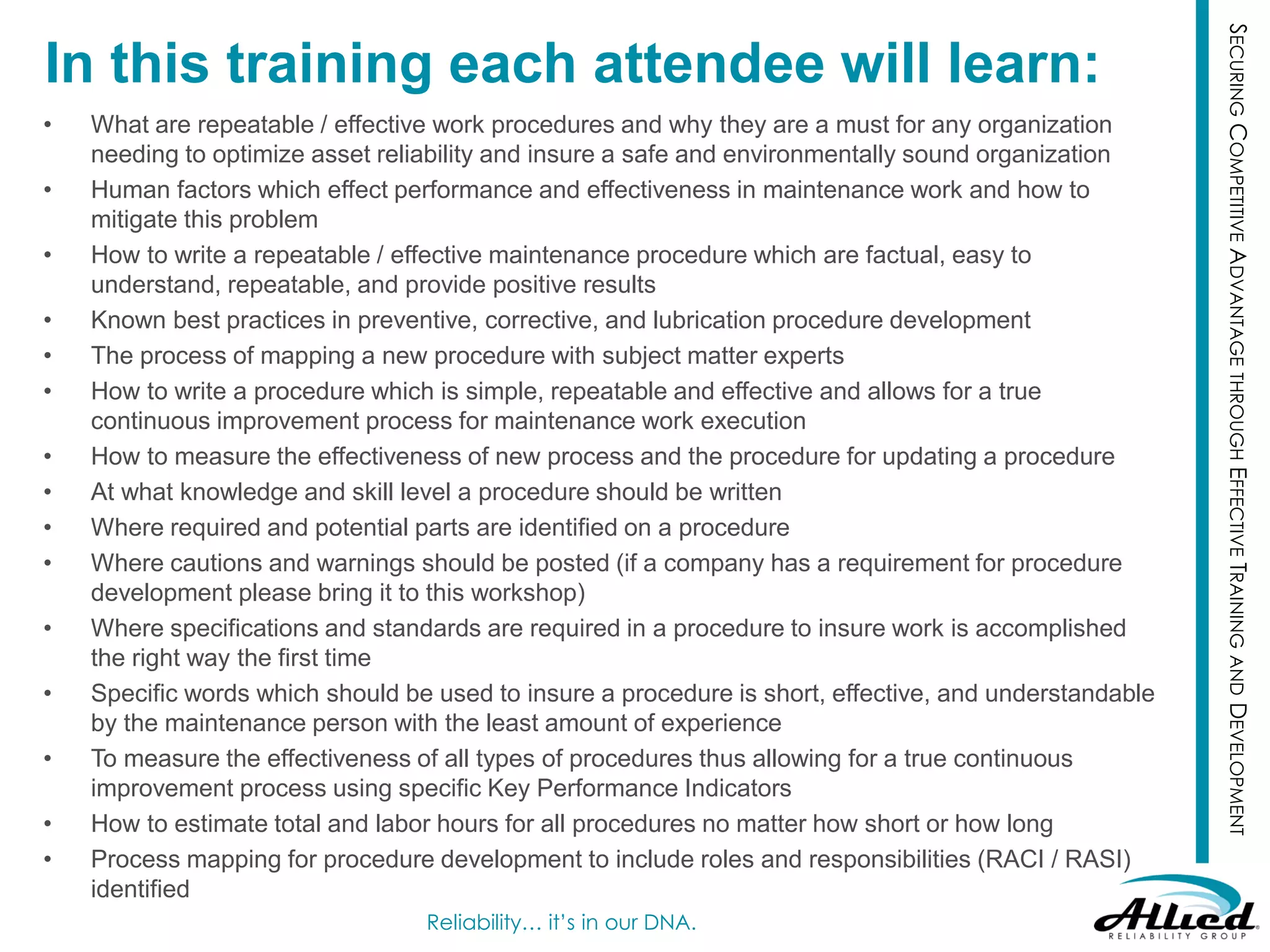 Developing Effective Work Procedures Training - 3 days | PDF