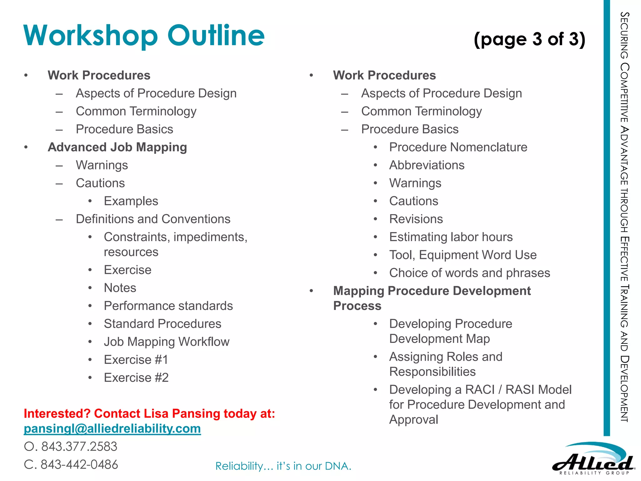 Developing Effective Work Procedures Training - 3 days | PDF