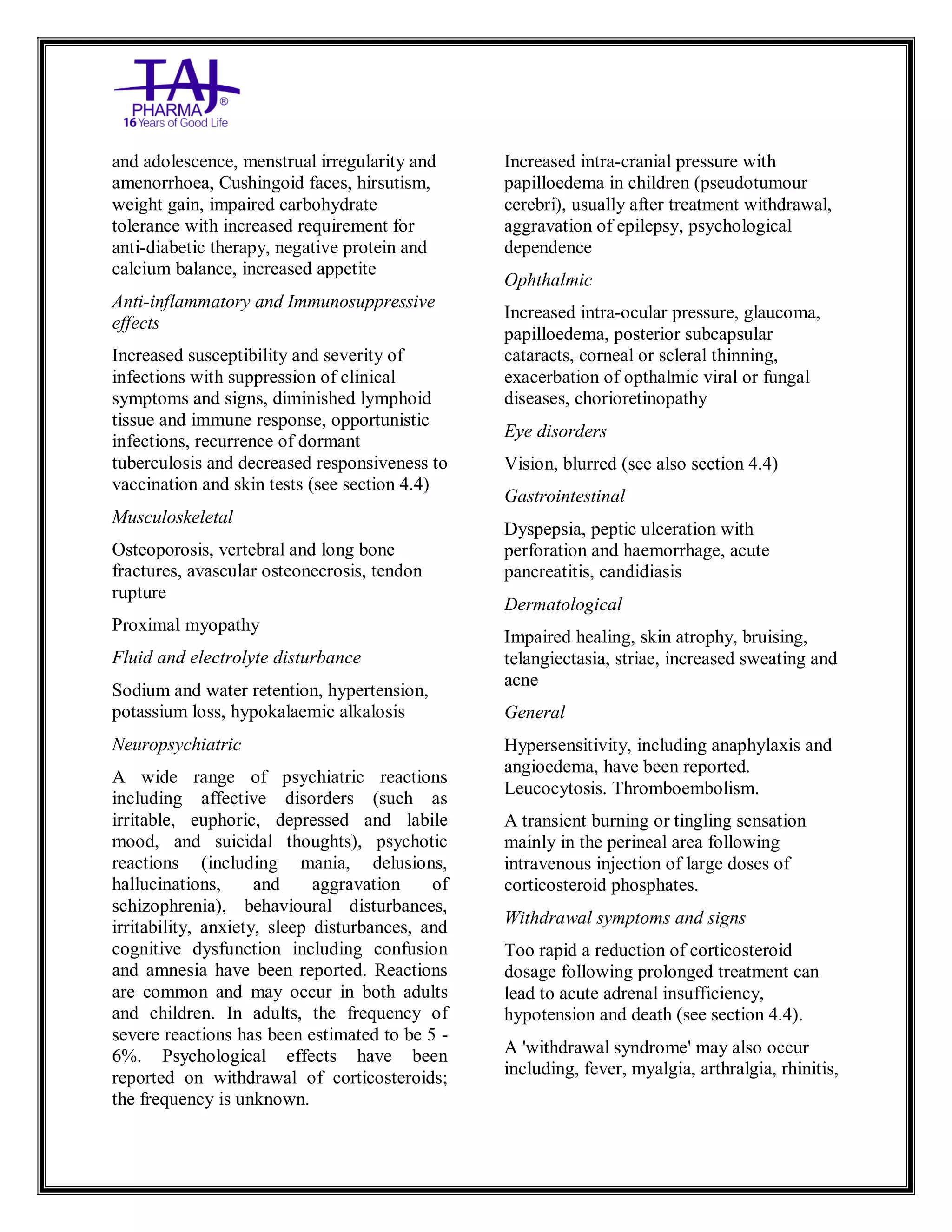 Dexamethasone Sodium Phosphate Injection USP Taj Pharma SmPC | PDF
