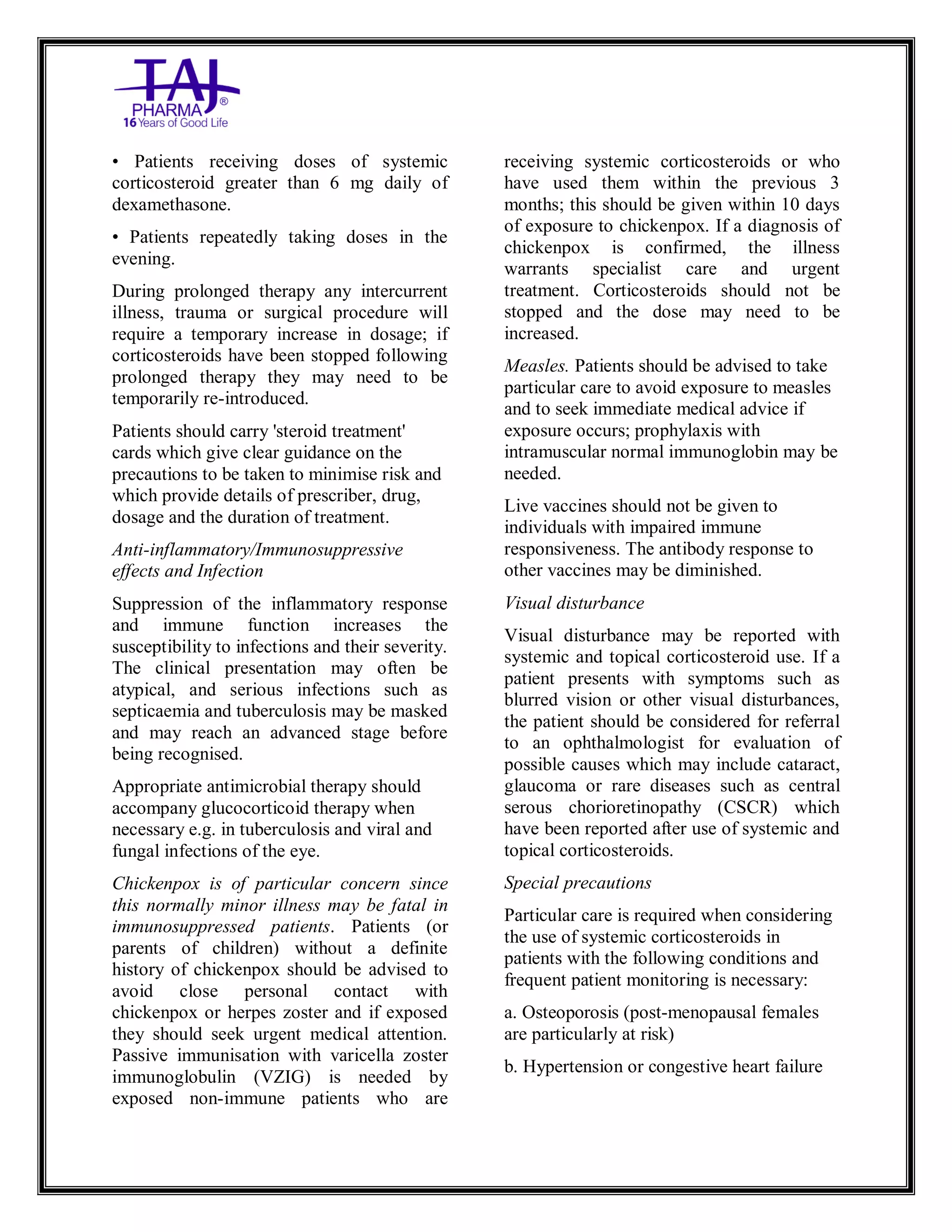 Dexamethasone Sodium Phosphate Injection USP Taj Pharma SmPC | PDF