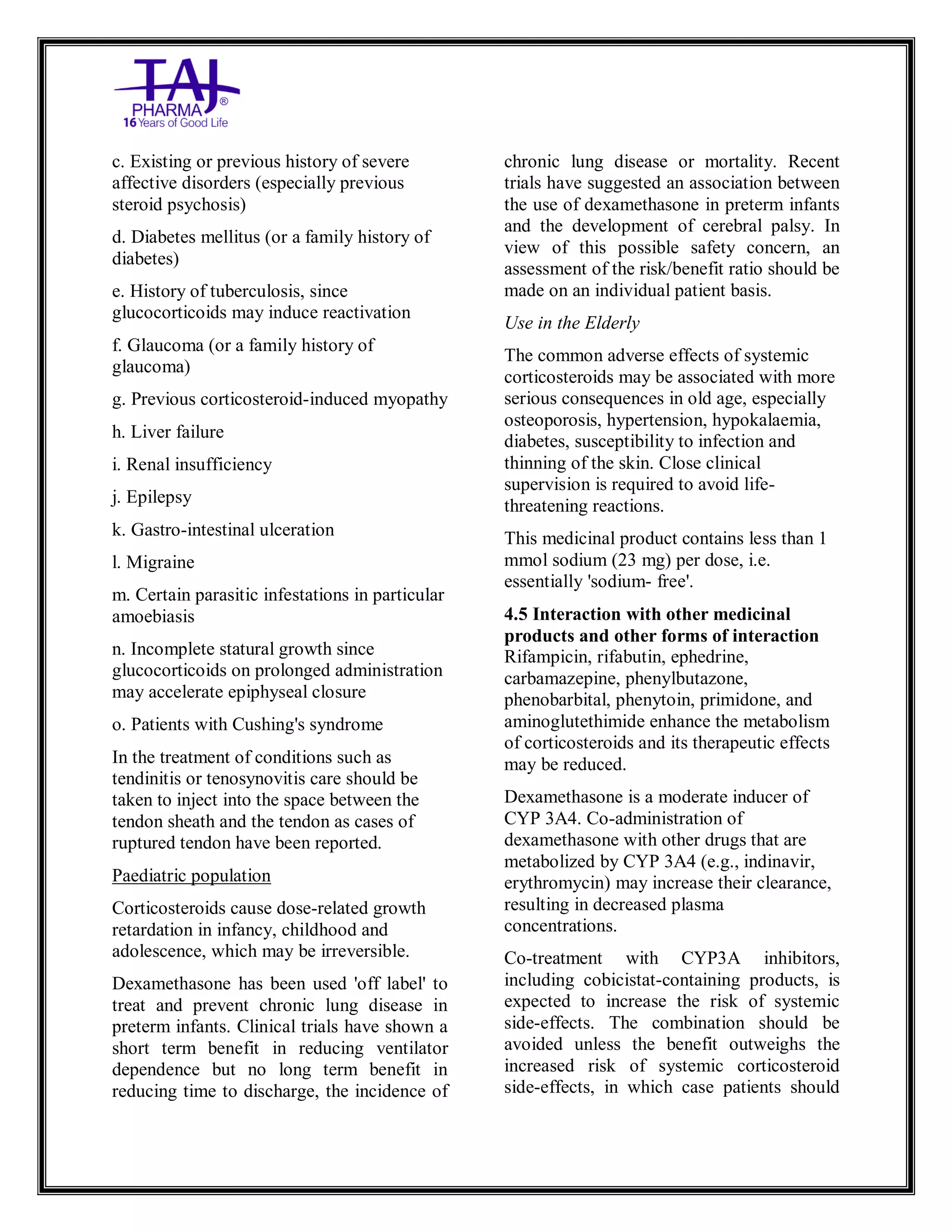 Dexamethasone Sodium Phosphate Injection USP Taj Pharma SmPC | PDF