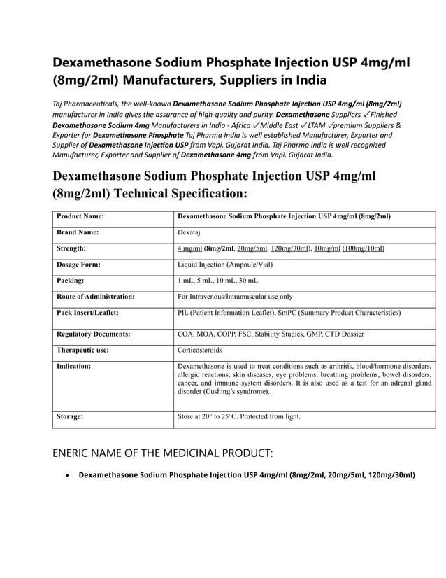 Dexamethasone Sodium Phosphate Injection USP 4mg-ml (8mg-2ml) Manufacturers, Suppliers in India.pdf