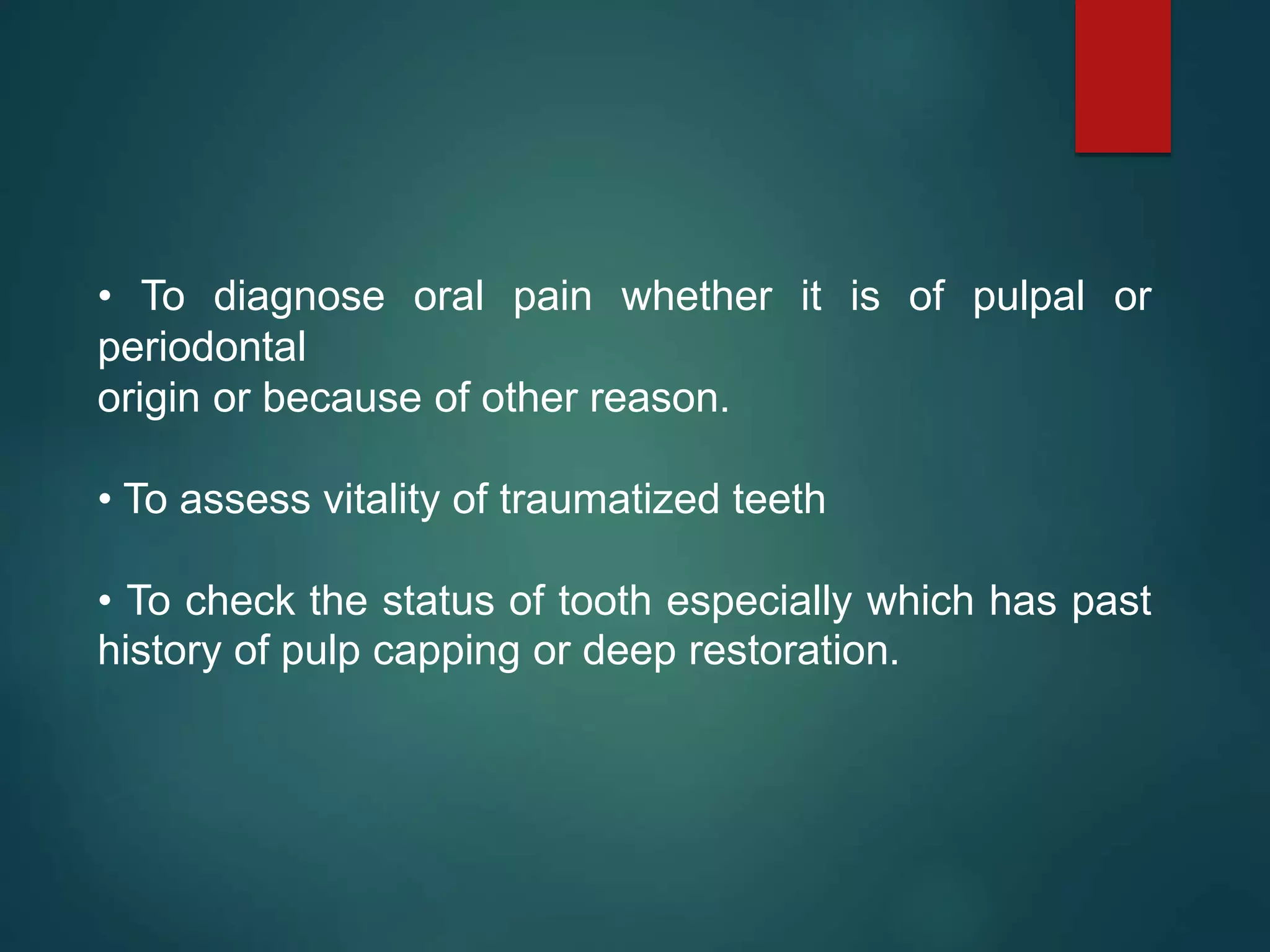 PULP VITALITY TEST.pptx | Dental Health | Diseases and Conditions