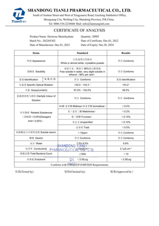 Dextrose (Glucose) Monohydrate-COA-20001.pdf