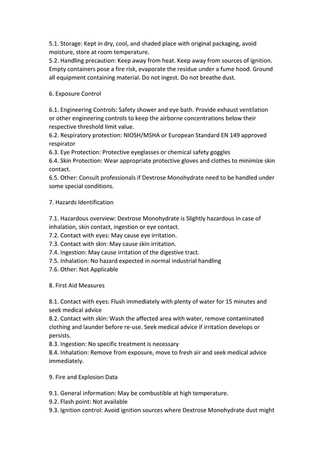 Dextrose monohydrate msds | PDF | Eye and Vision Conditions | Diseases and Conditions