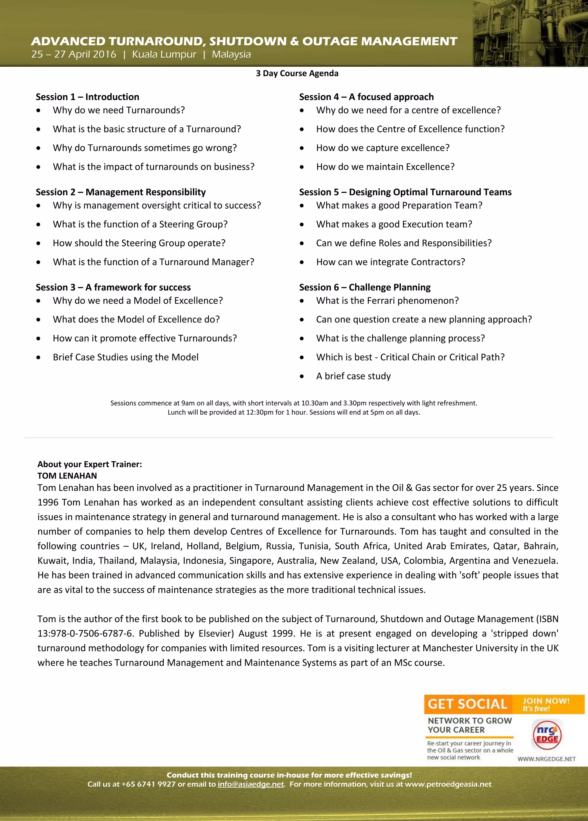 PD220 Advanced Turnaround, Shutdown and Outage Management | PDF