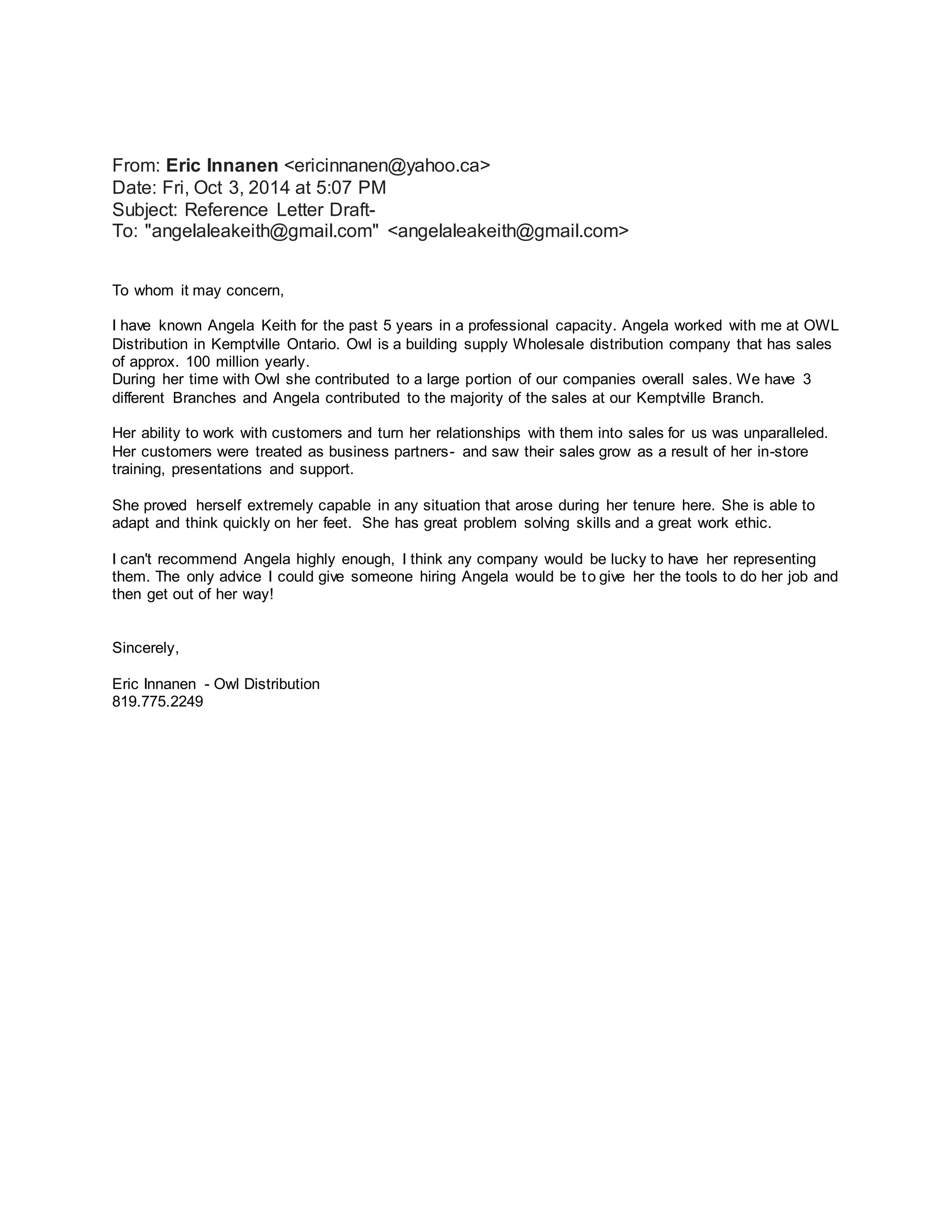 Angela Keith - Reference Letter from Eric at OWL_Oct 2014 | PDF