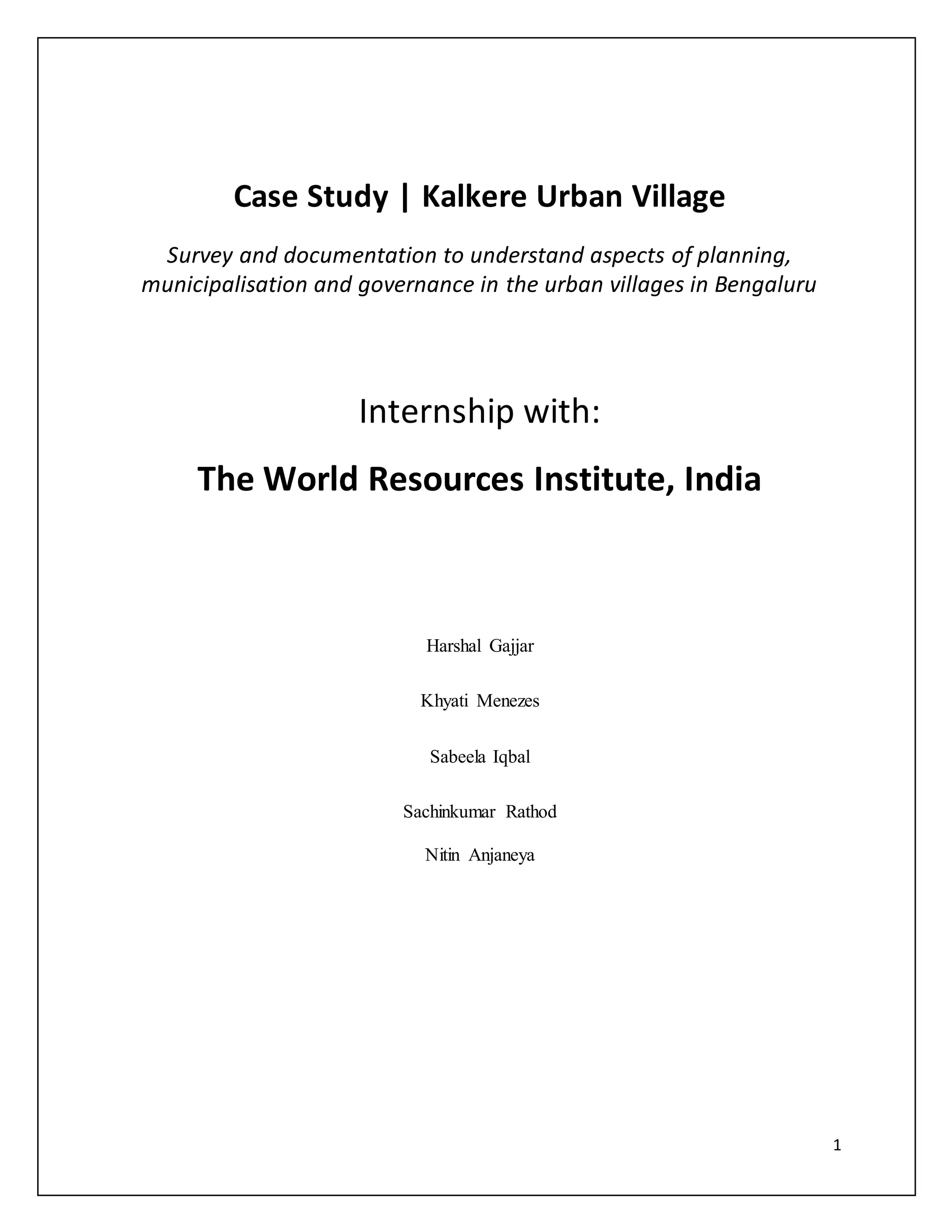 Case Study - Kalkere Urban Village | DOCX