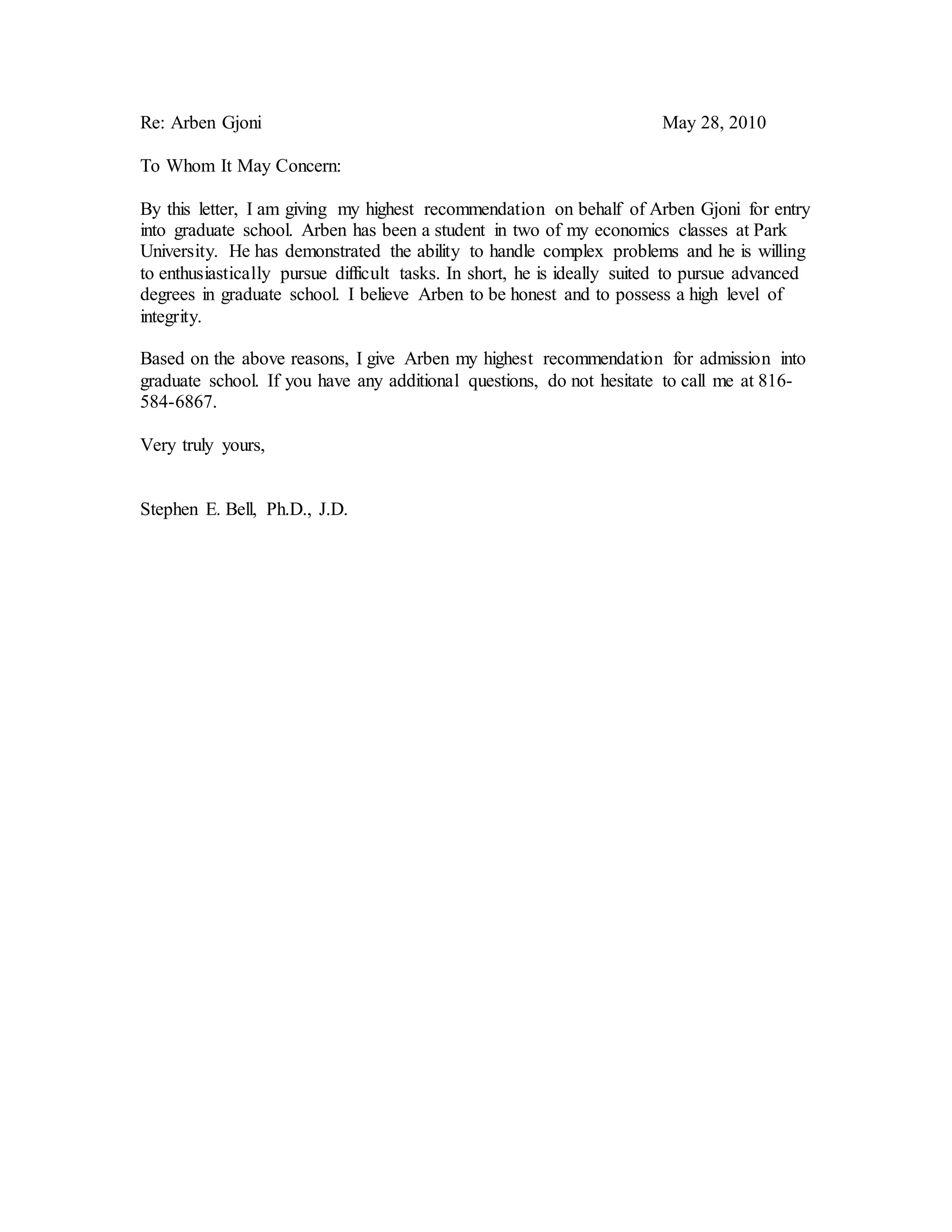 Dr.Bell Recommendation | DOCX | Business | Business and Finance