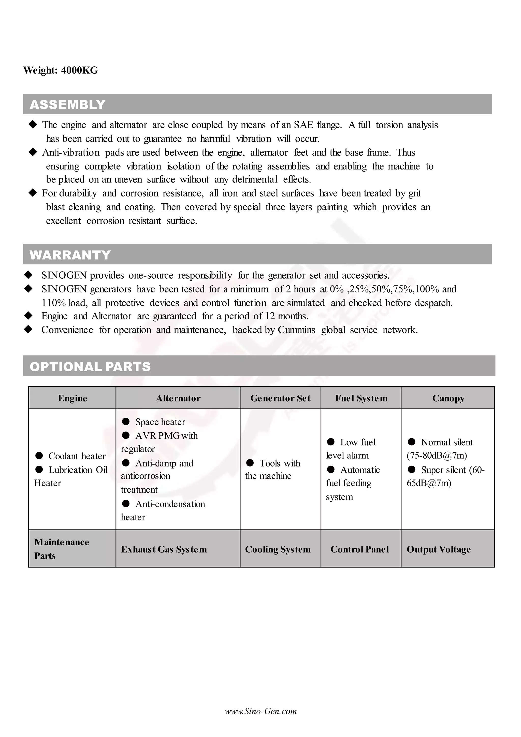 Data Sheet-Cummins 250KW Diesel Genset(NTA855-G2) | DOCX
