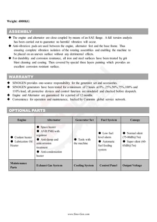 Data Sheet-Cummins 250KW Diesel Genset(NTA855-G2) | DOCX