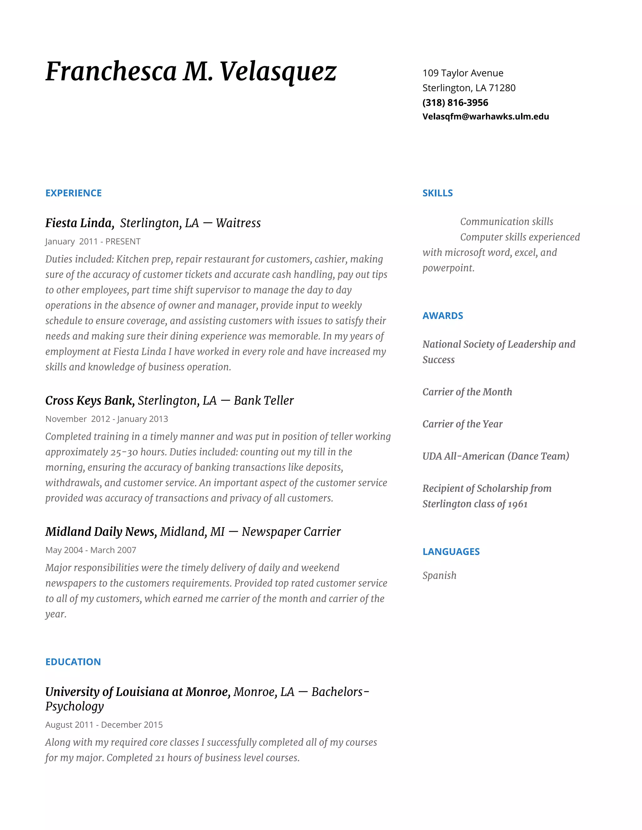 Franchesca Velasquez Resume | PDF