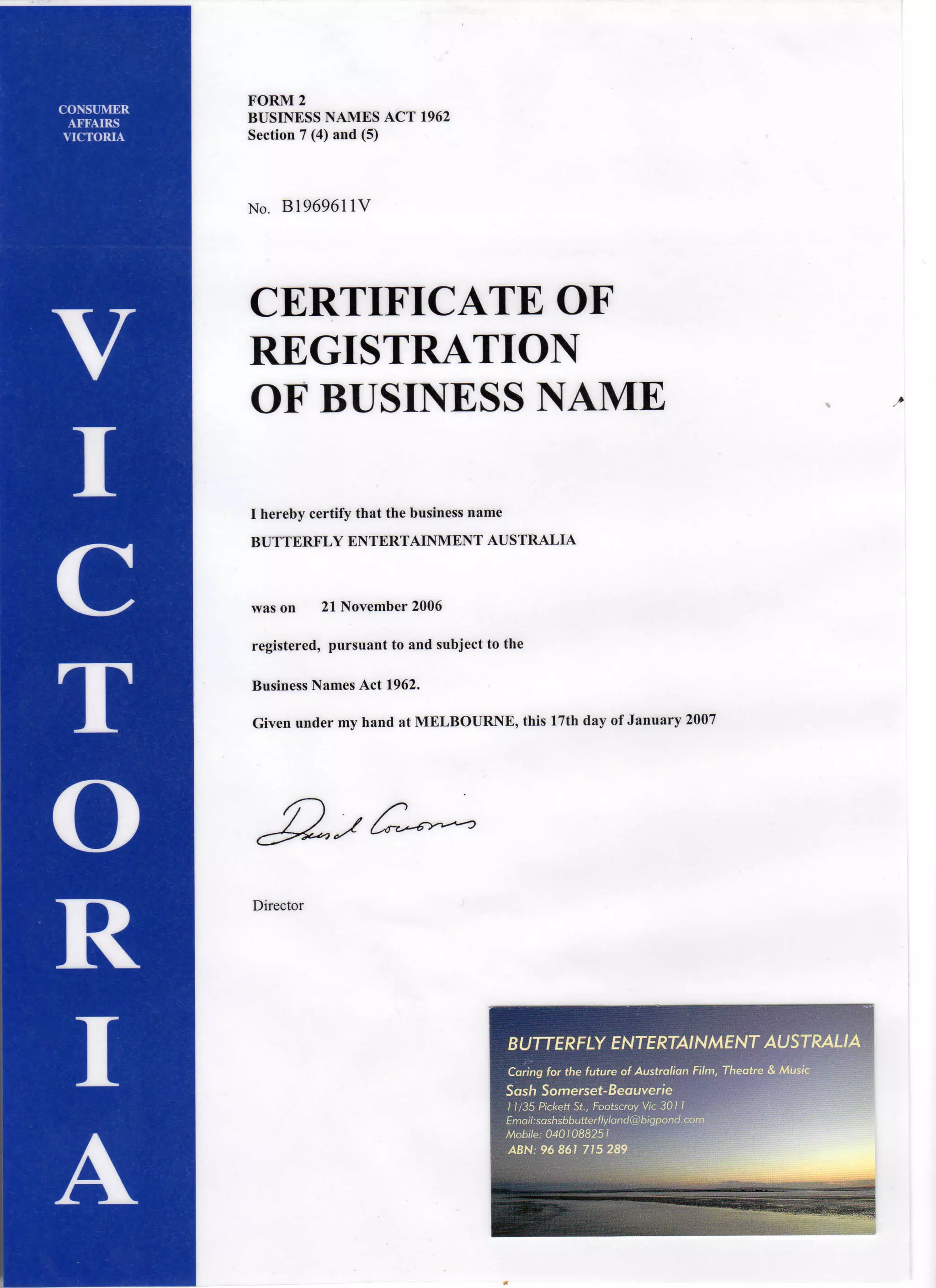 My registered business name certificates on my ABN | PDF