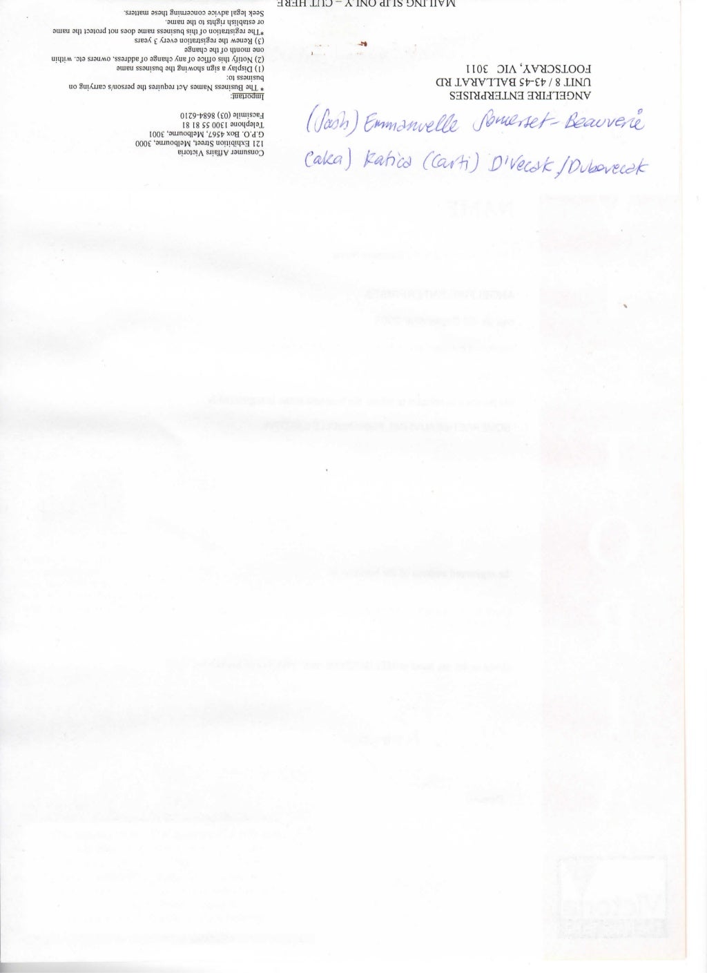 My registered business name certificates on my ABN