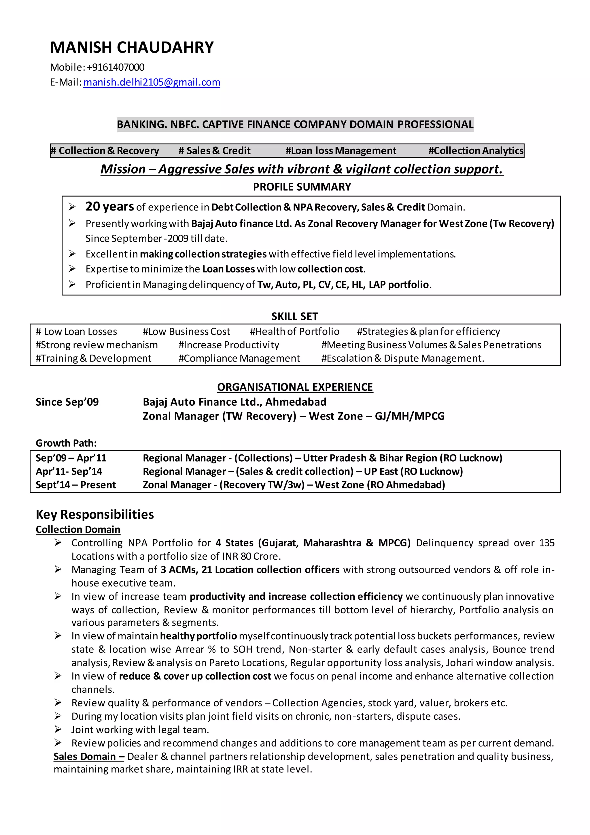 MANISH CHAUDAHRY- UPDATED PROFILE | DOCX | Business Banking & Finance ...