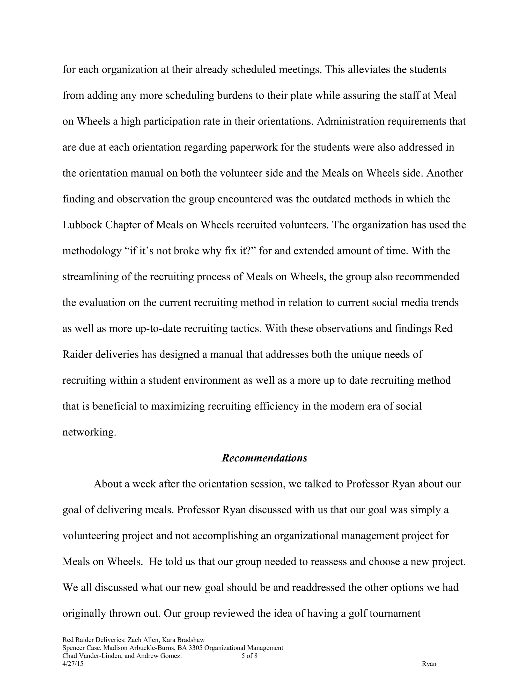 Memo and Narrative Report | DOC