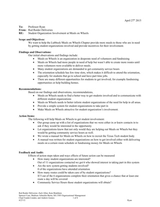 Memo and Narrative Report | DOC
