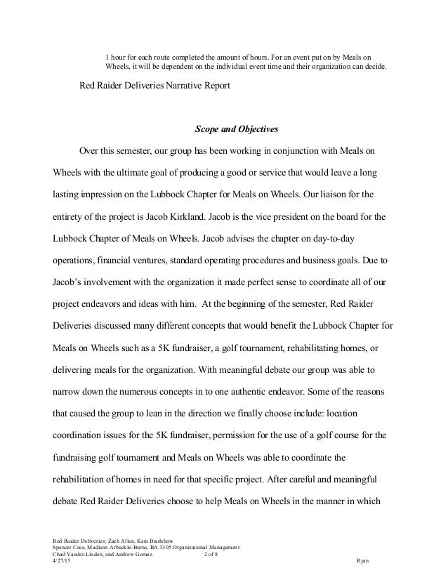 Memo and Narrative Report