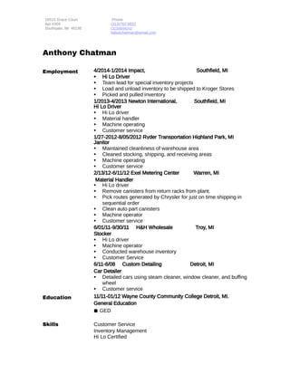 Anthony Chatman Resume.doc 1105.docx - Hword 2014_1447021834171 | PDF
