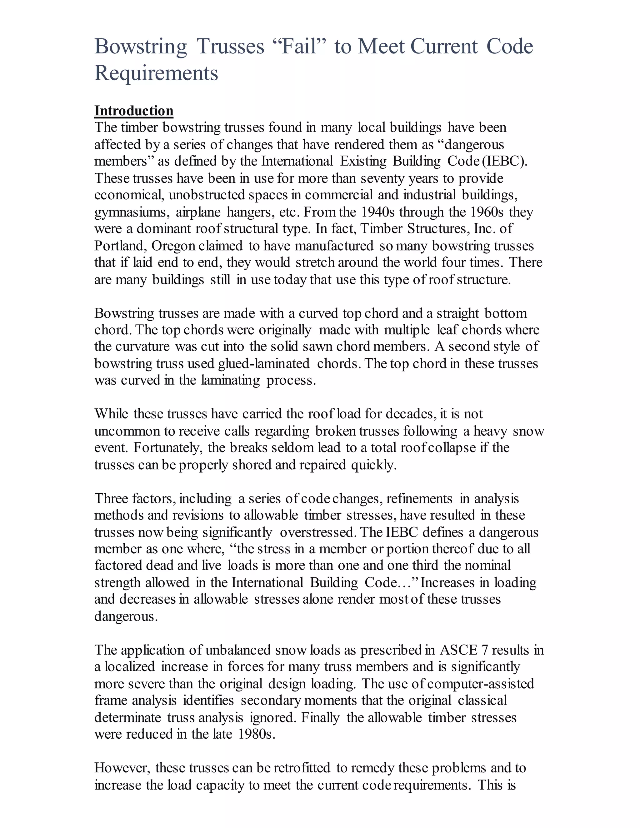 Bowstring Trusses Failure Article | DOCX