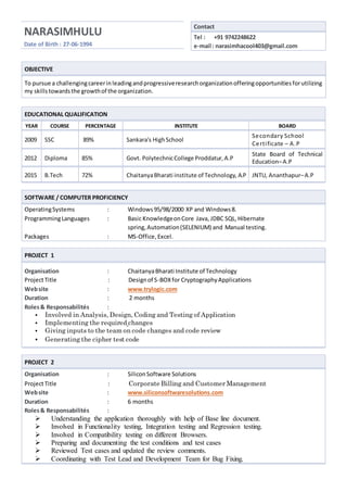 narasimha CBIT Resume | DOCX