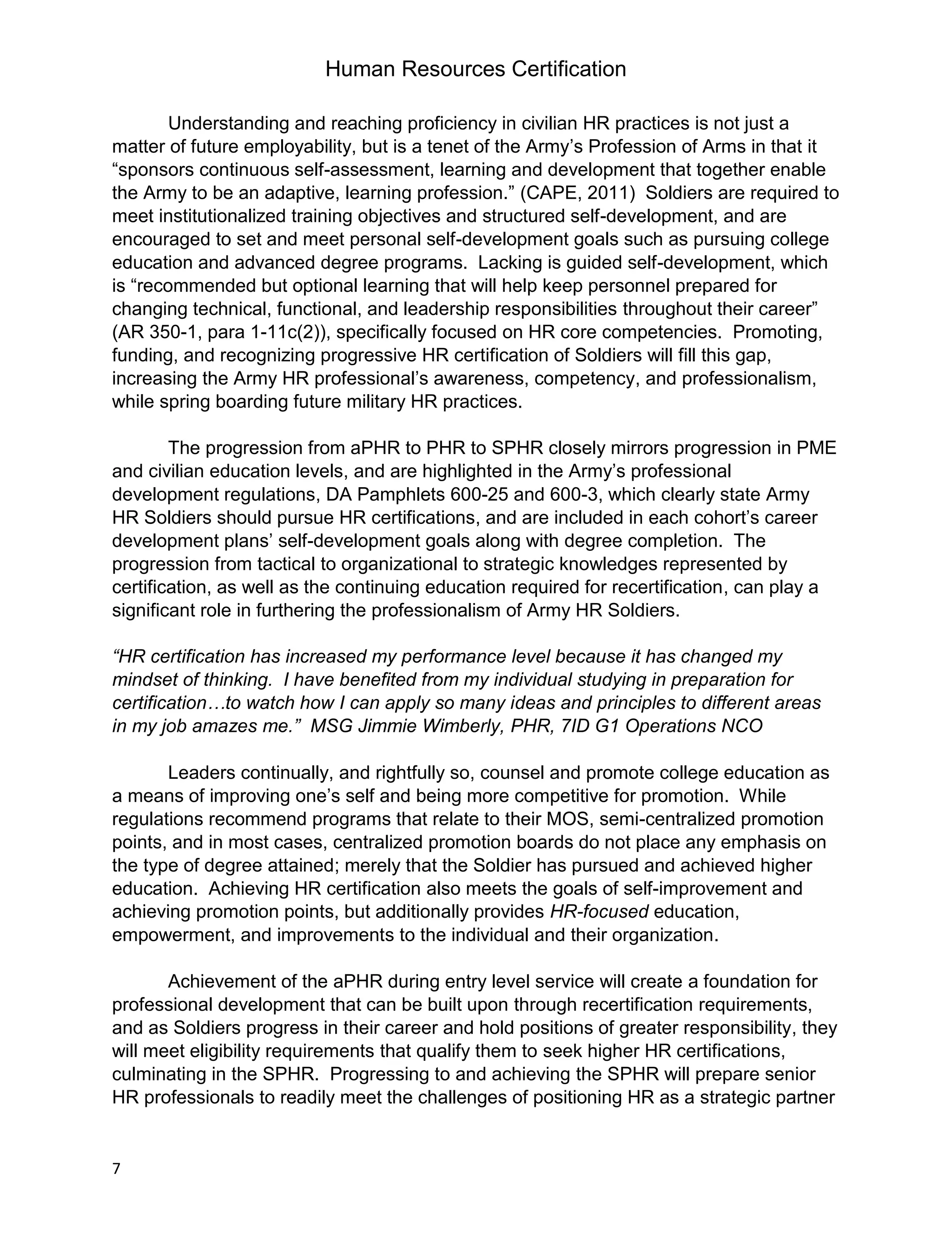 Improving and Empowering US Army HR Professionals through Certification ...