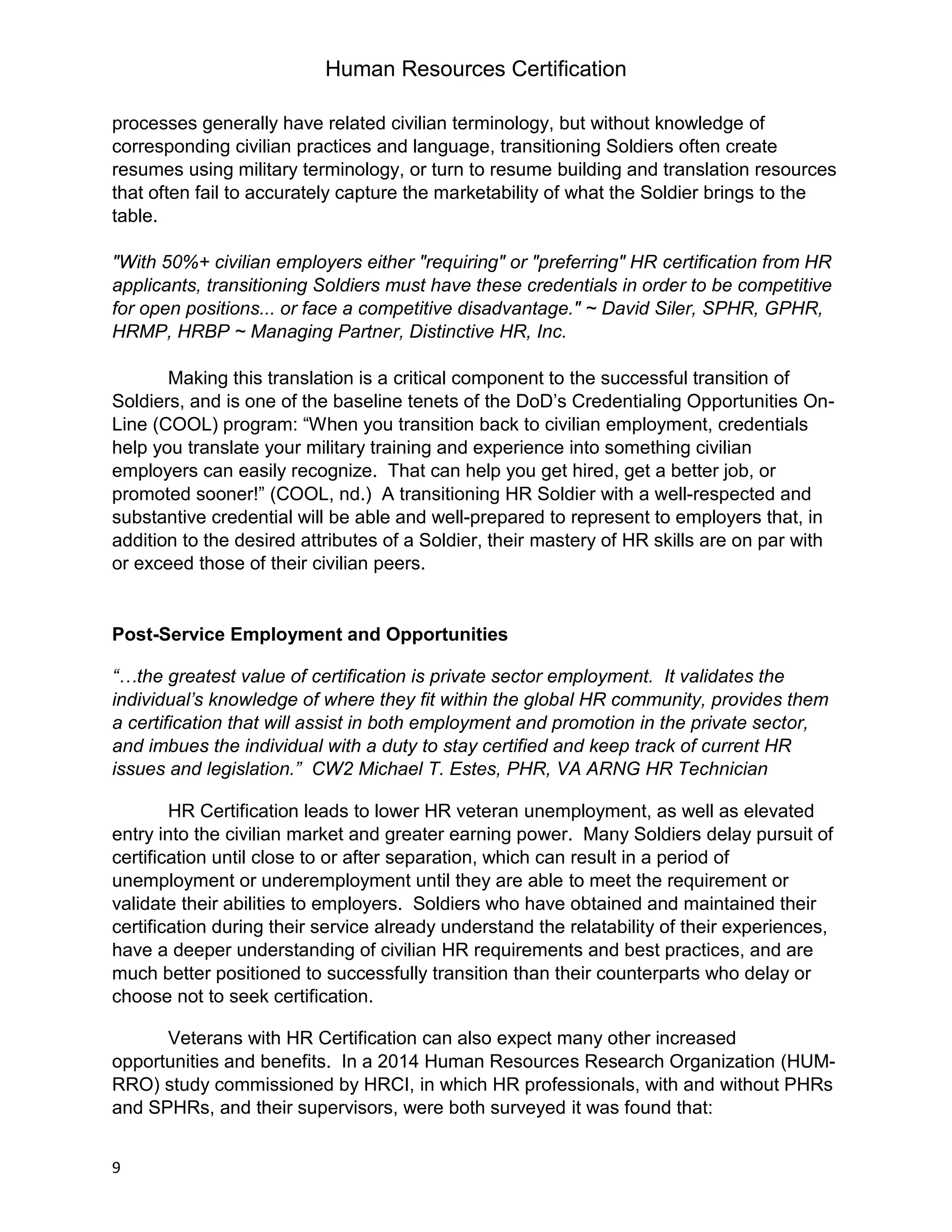 Improving and Empowering US Army HR Professionals through Certification ...