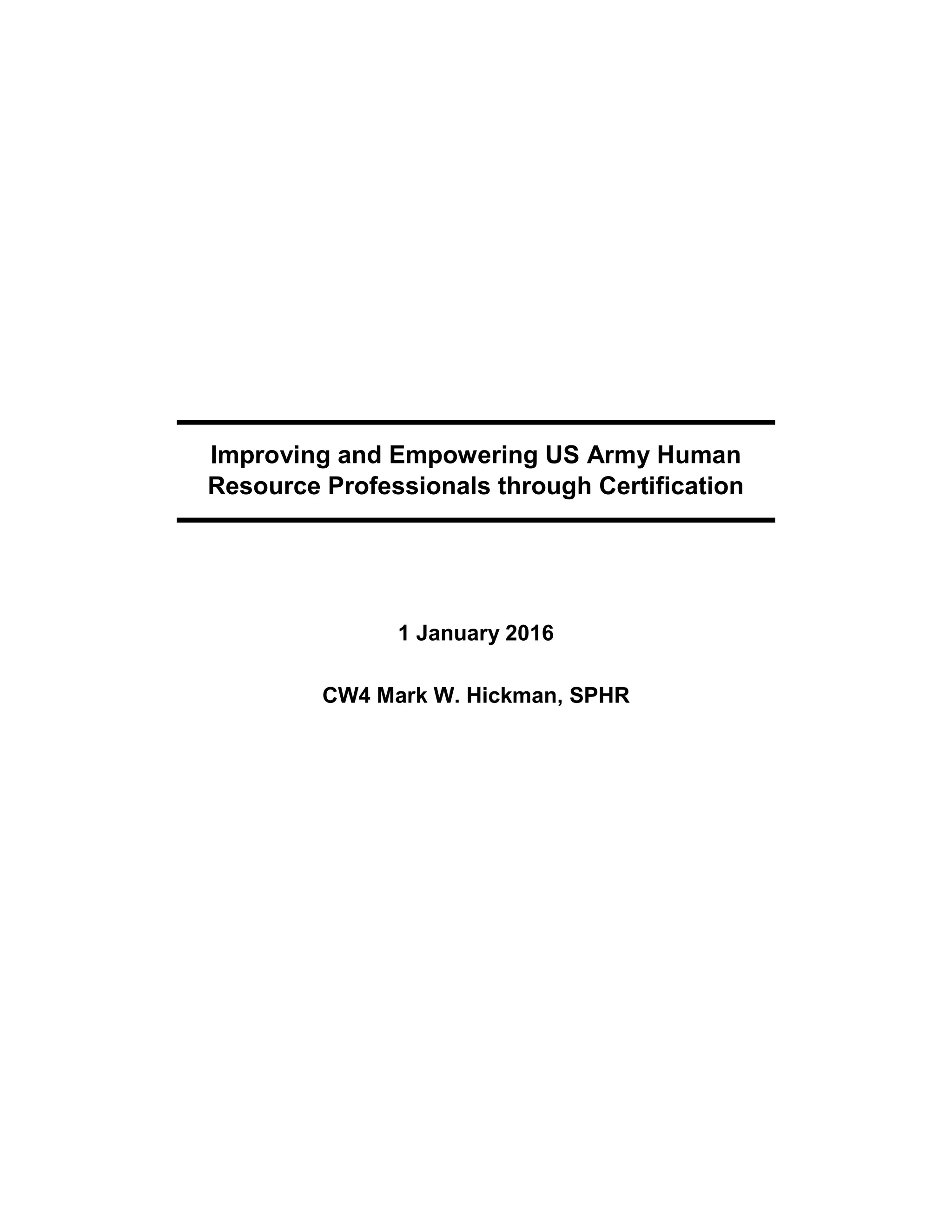 Improving and Empowering US Army HR Professionals through Certification ...