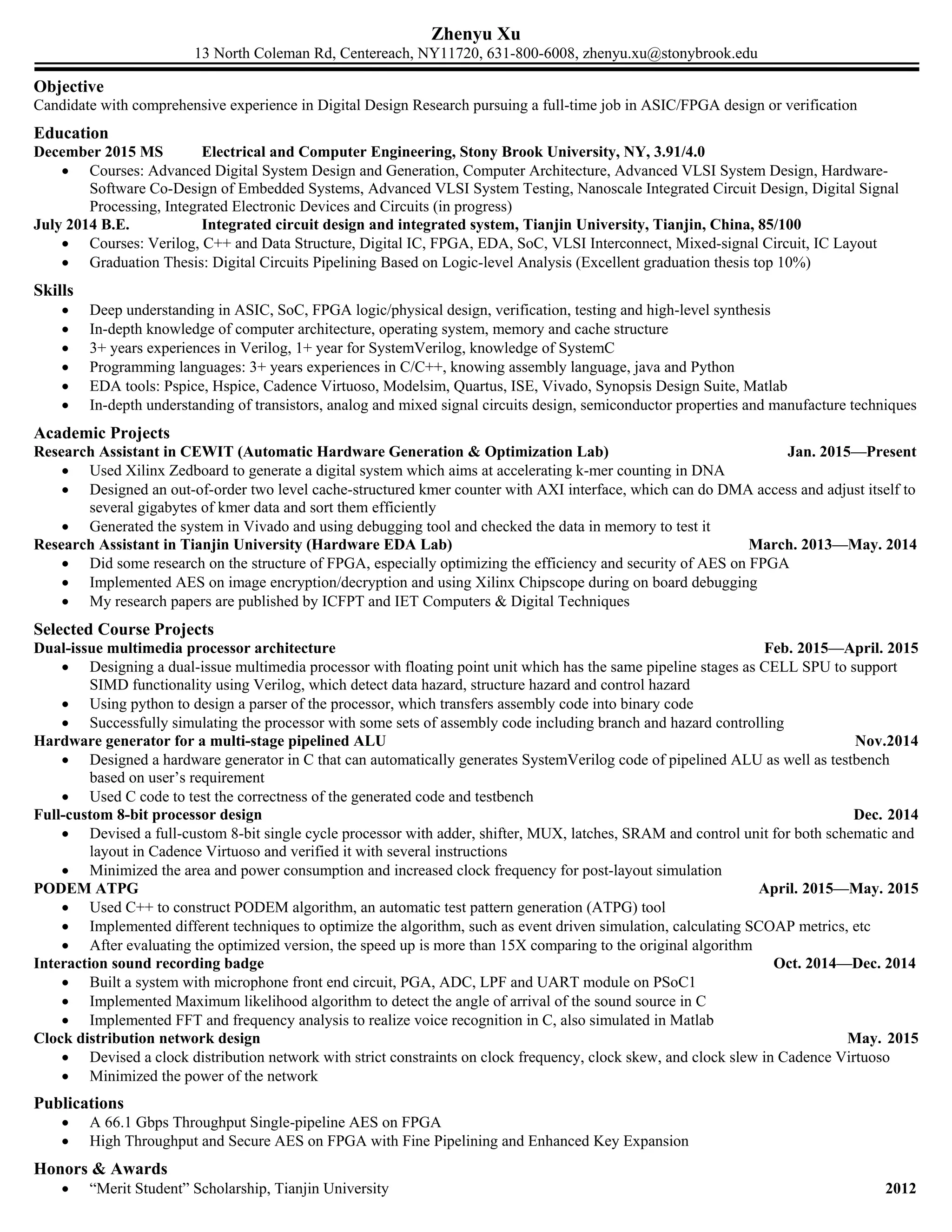 Resume of Zhenyu Xu | PDF