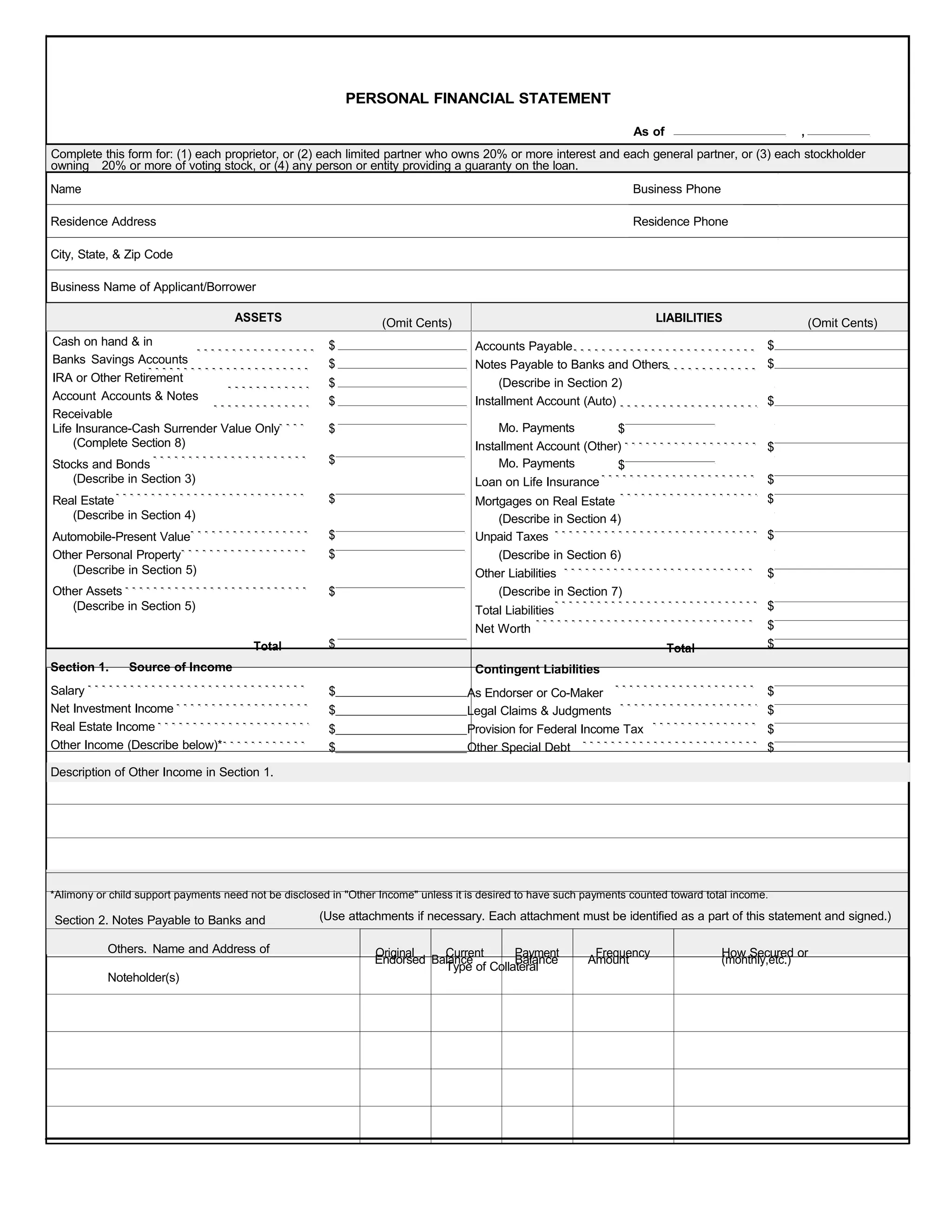 Personal Financial Statement | PDF