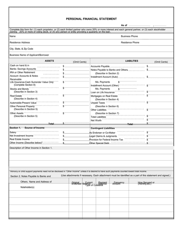 Personal Financial Statement | PDF