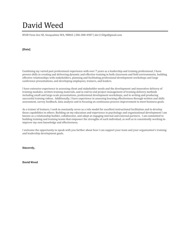 David Weed - Cover Letter | PDF