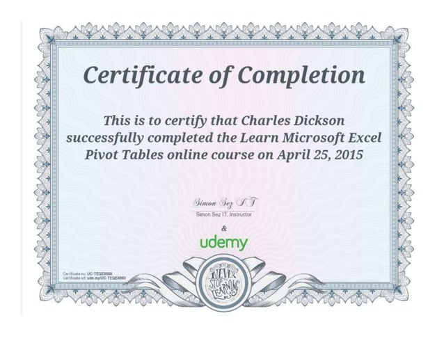 Microsoft Excel Pivot Table CEU Certificate | DOCX